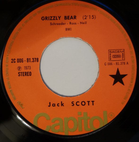 Jack Scott – Grizzly Bear / A Little Feeling (Vinyl, 7″, 45 RPM, Single ...